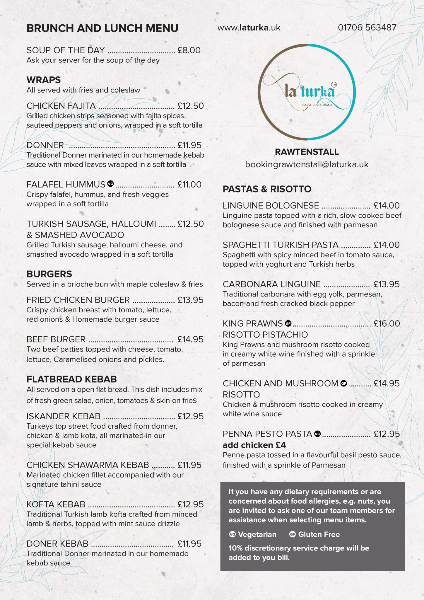 Brunch & Lunch Menu – LA TURKA BISTRO