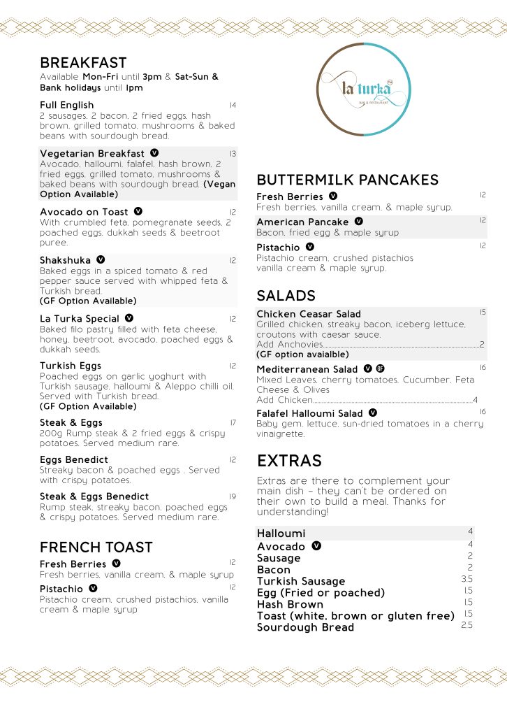 Brunch & Lunch Menu – LA TURKA BISTRO